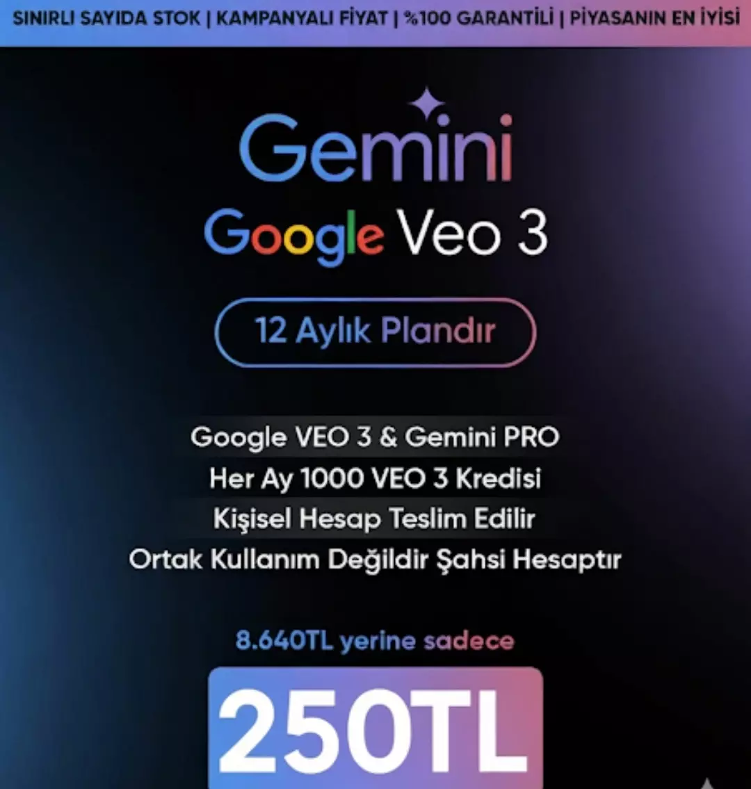 12 Ay Gemini Pro VEO 3 [Kişisel Hesap - Sonteklif